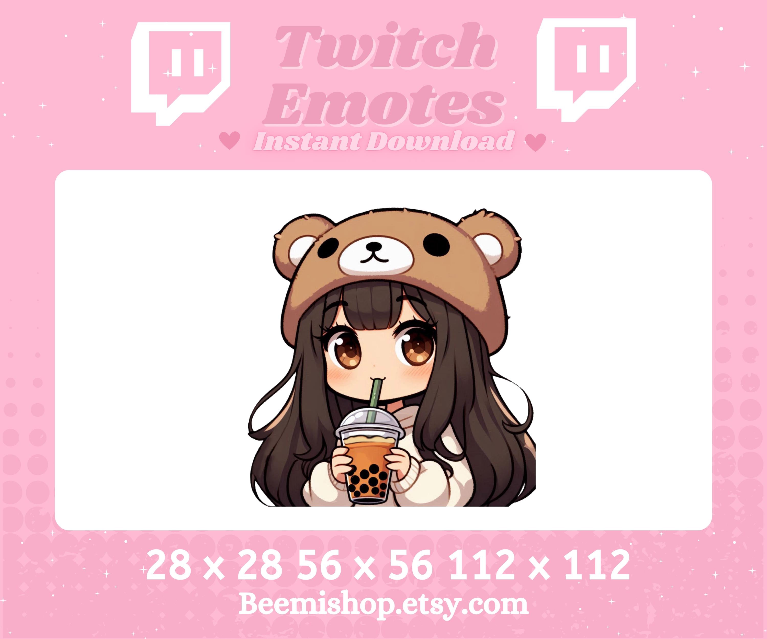 Teddy Bear Chibi Girl Drinking Boba Tea Dark Brown Hair Brown Eyes ...