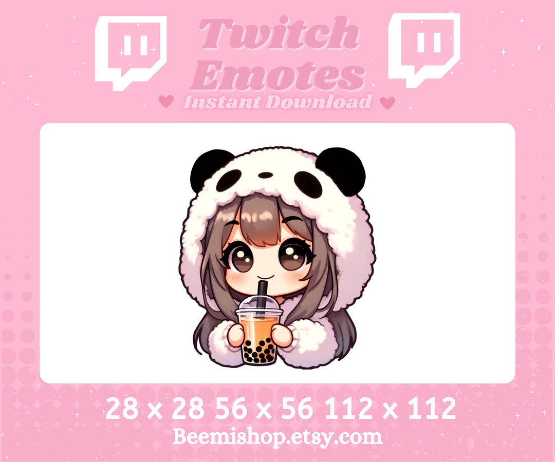 Panda Girl Drinking Boba Tea Hoodie Light Brown Hair Eyes Kawaii ...