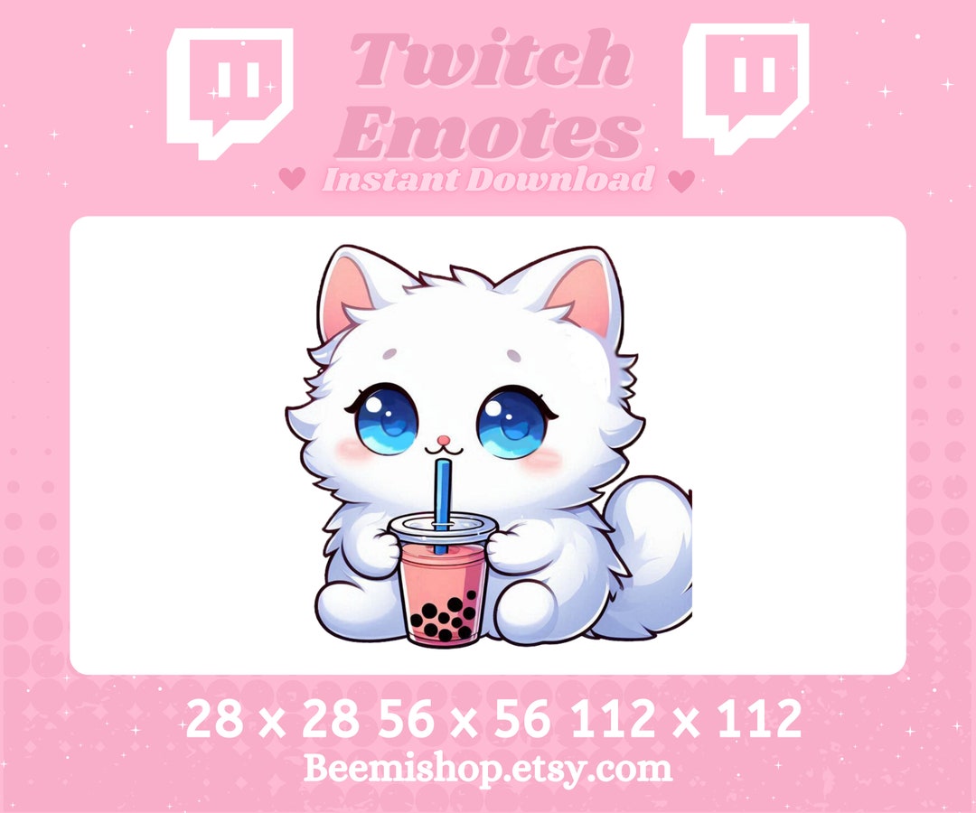 Fluffy White Cat Blue Eyes Drinking Boba Tea Bubble Tea Happy Adorable ...