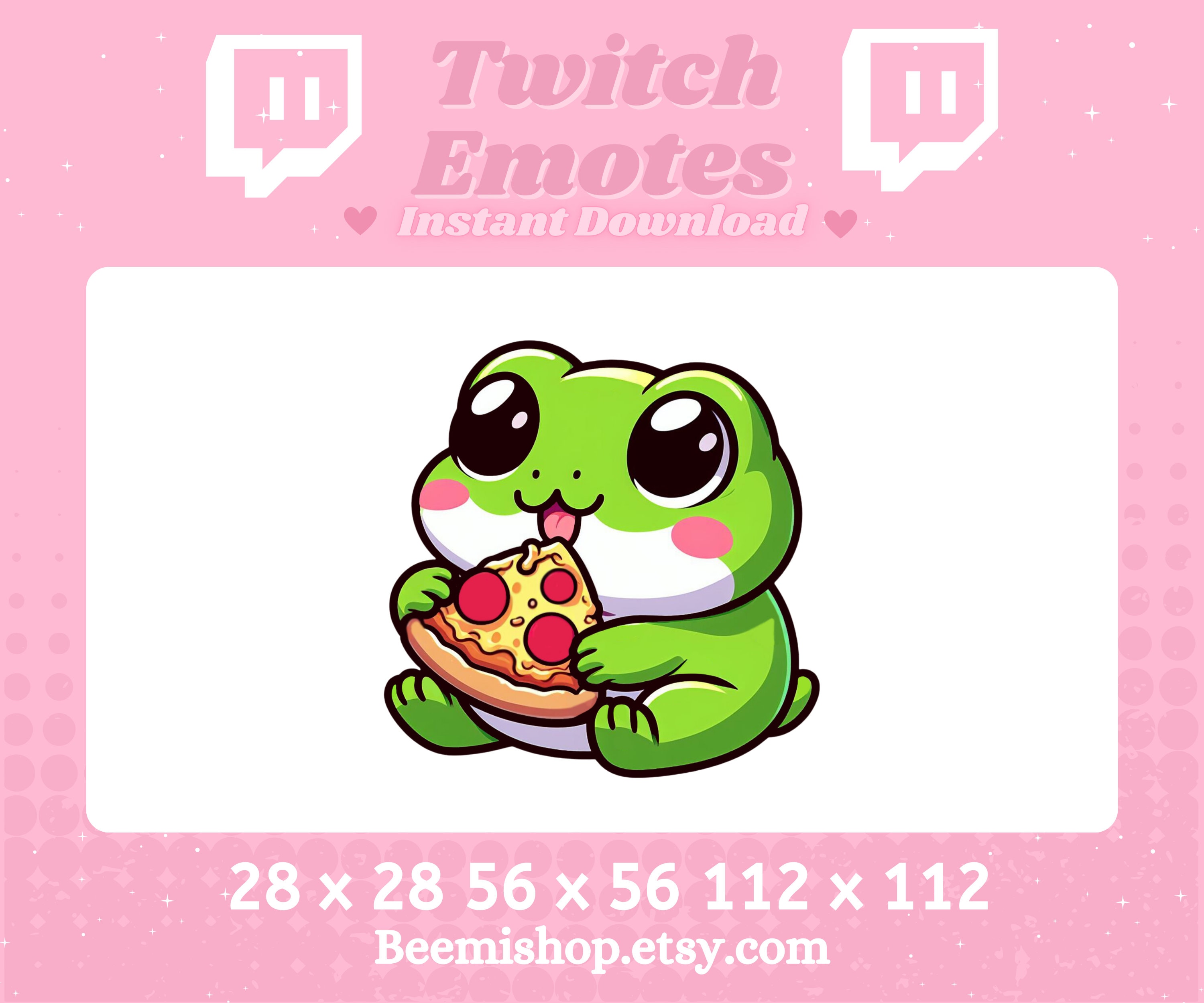 Frog Eating Pizza Food Yummy Kawaii Happy Adorable Twitch Discord Emote ...