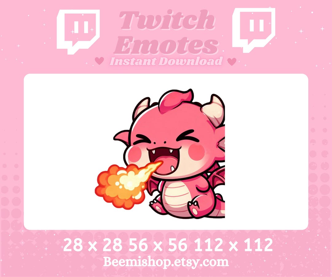 Pink Dragon Spitting Fire Happy Attack Kawaii Adorable Anime Twitch ...