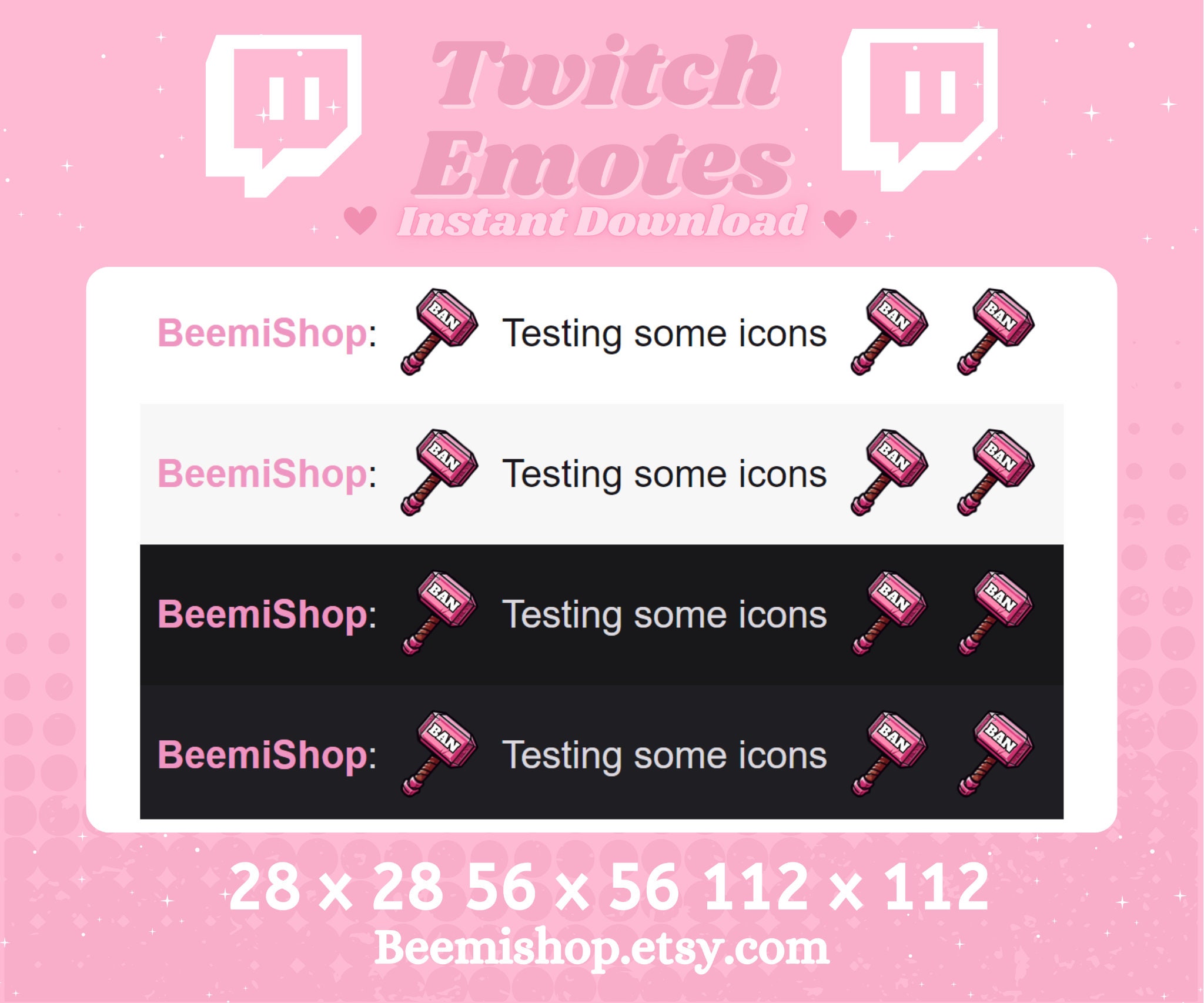 Twitch Emotes Discord Emote Funny Pink Cute Hammer Ban Emotes Youtube ...