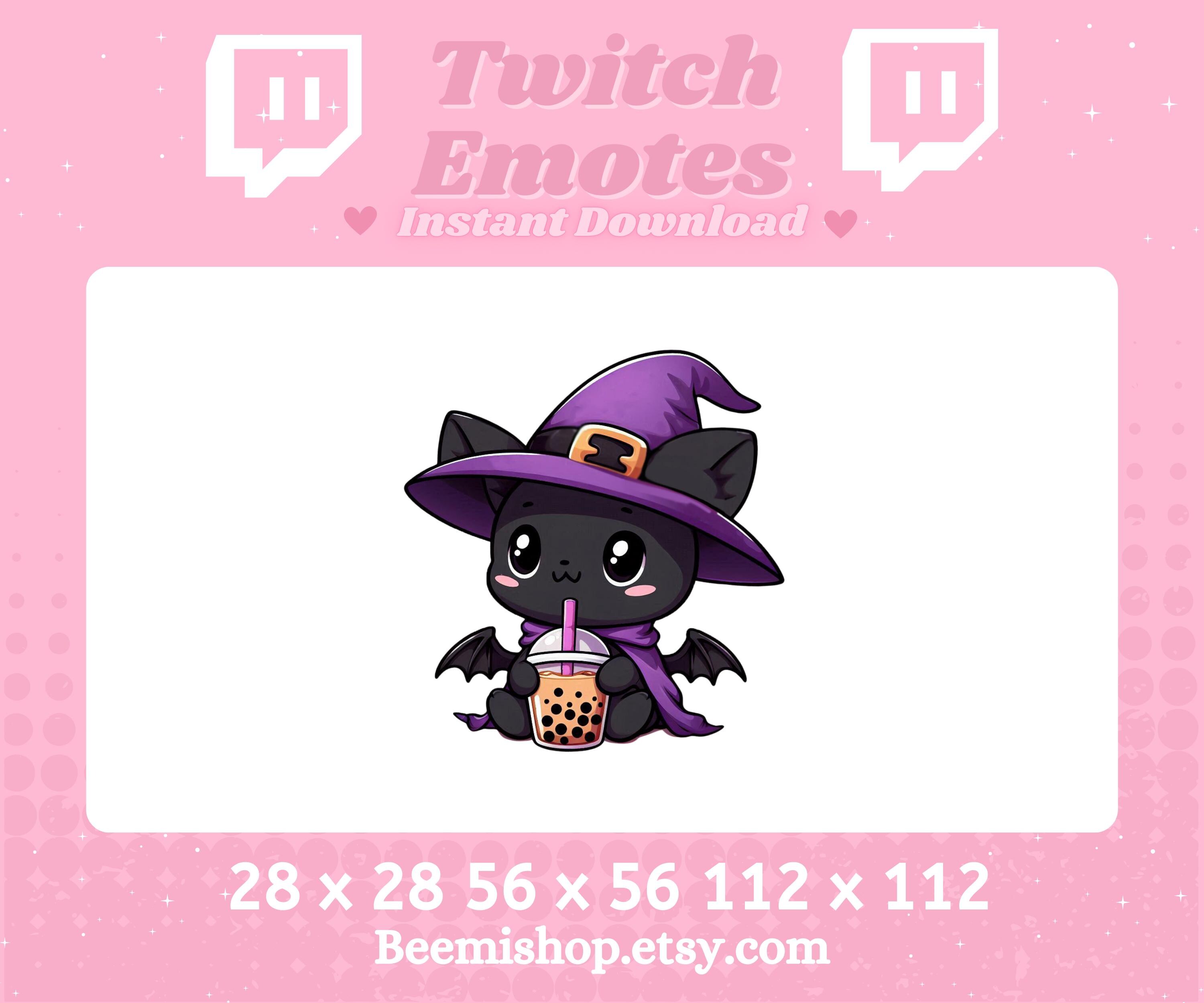 Black Bat Witch Drinking Boba Tea Happy Halloween Spooky Kawaii ...