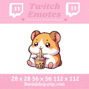 Cute Chunky Chonkyhamster Drinking Boba Tea Funny Happy Kawaii Adorable ...