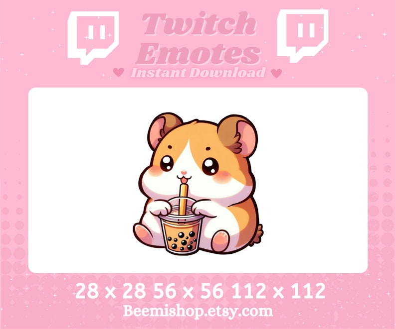 Cute Chunky Chonkyhamster Drinking Boba Tea Funny Happy Kawaii Adorable ...