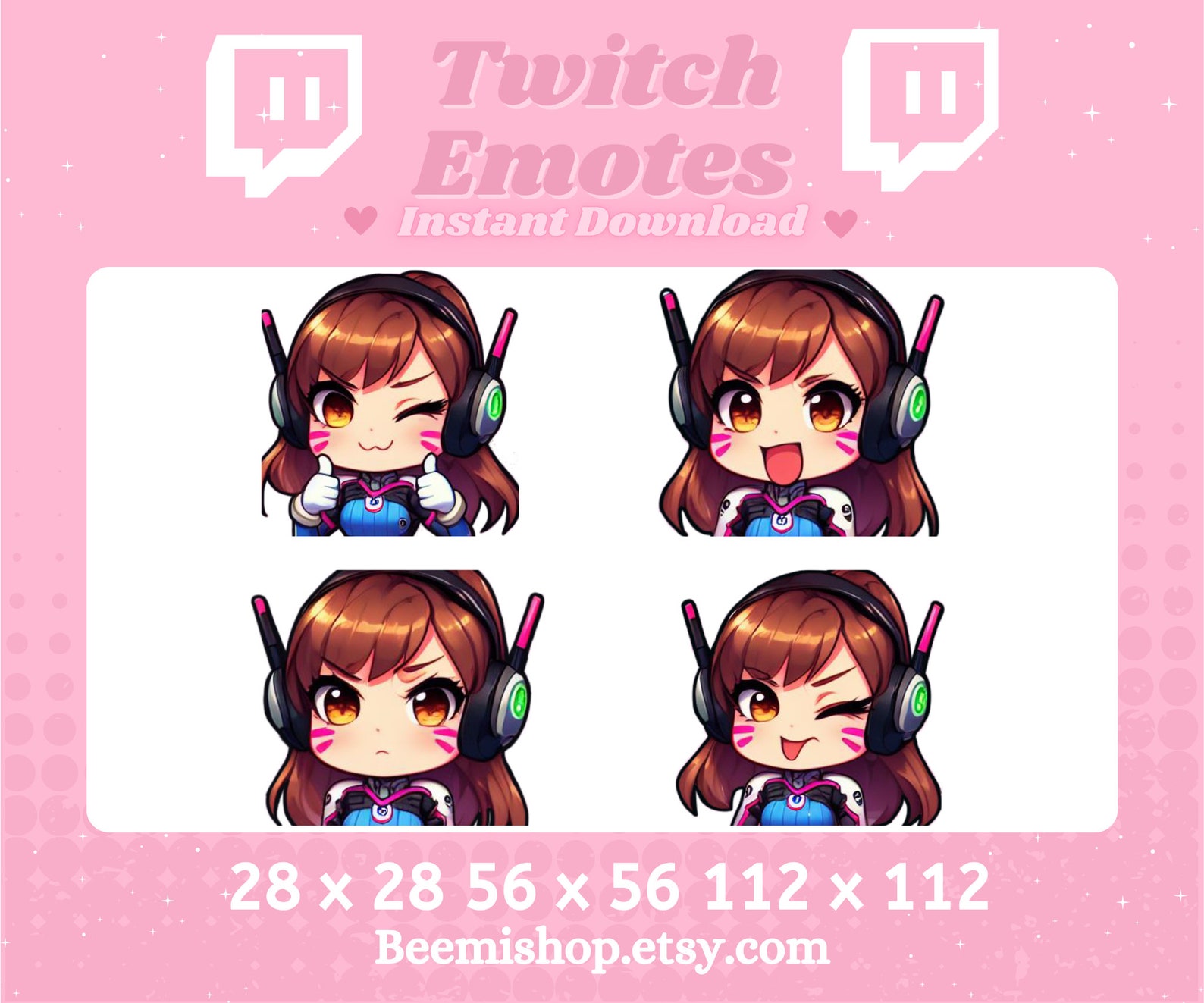 Twitch Discord Emote Cute Chibi Overwatch Dva Emotes Pack Set Funny ...