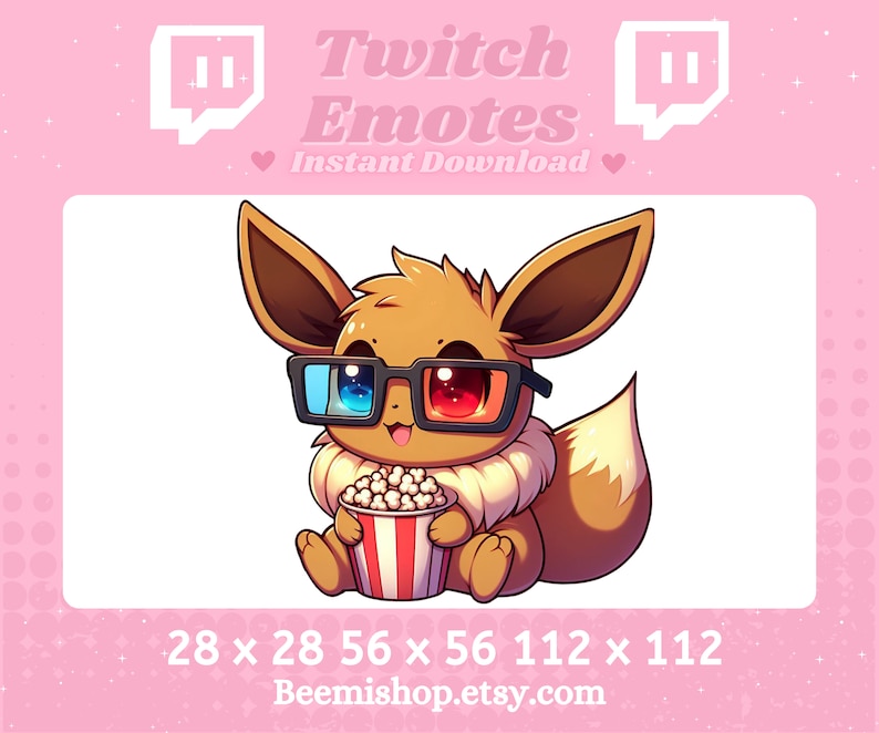 Twitch Discord Emote Cute Pokemon Eevee 3D Glasses Popcorn Emote Emojis ...
