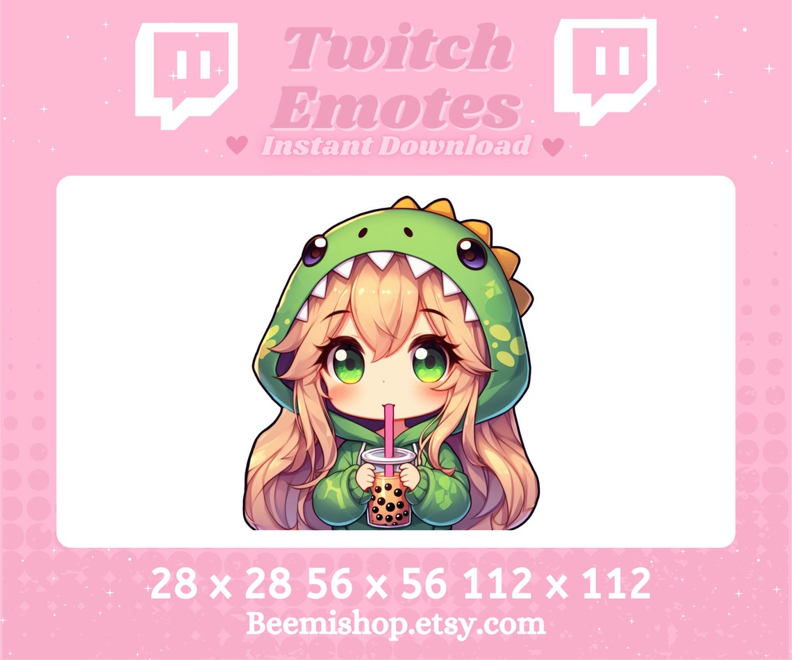Twitch Discord Emote Cute Chibi Girl Emotes Boba Tea Dinosaur Blonde ...