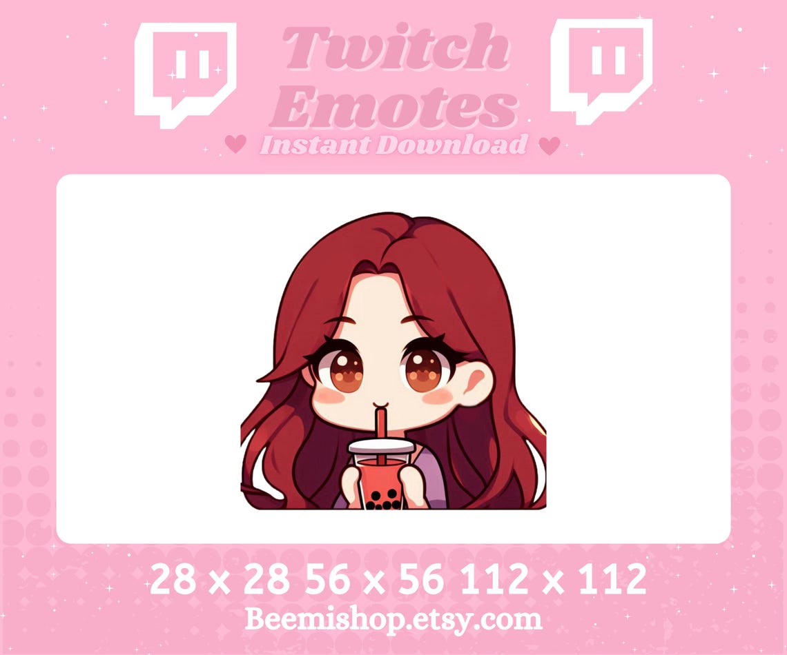Chibi Girl Drinking Boba Tea Kawaii Adorable Twitch Discord Emote ...
