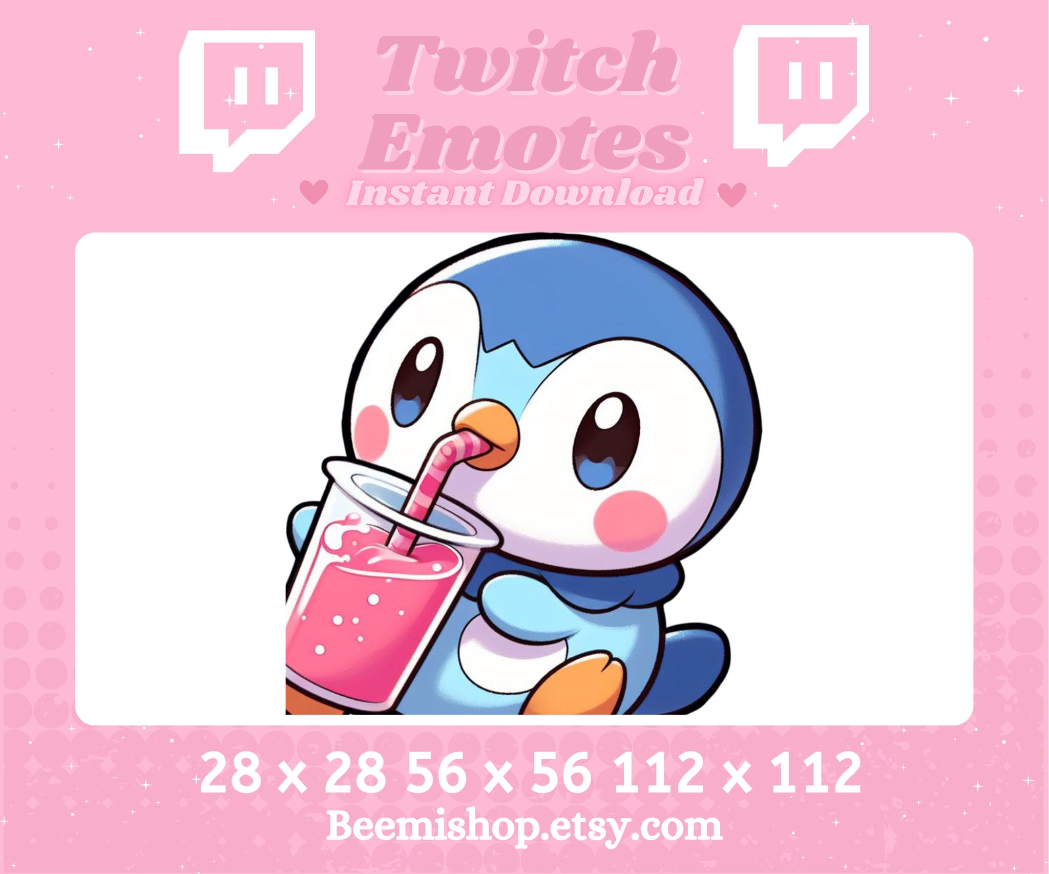 Twitch Discord Emote Cute Pokemon Piplup Slurping Emotes Drinking Drink ...