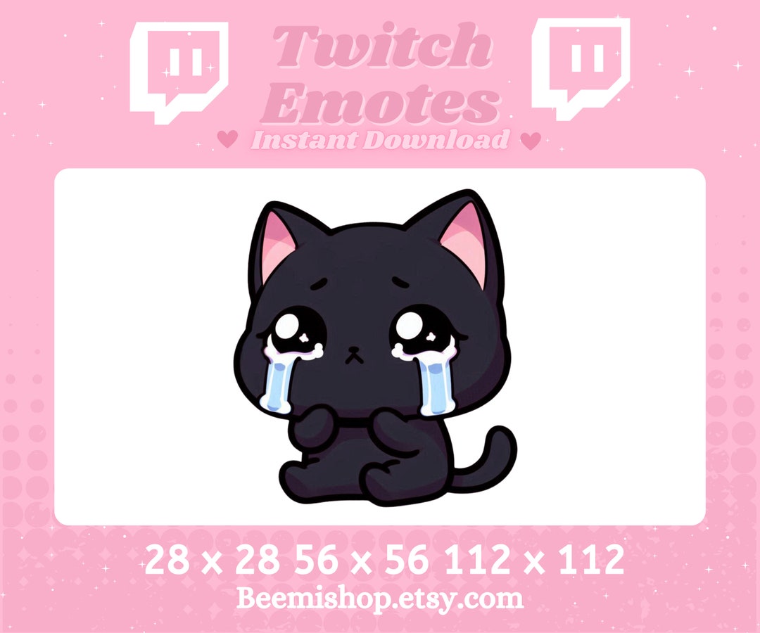 Black Cat Kitten Crying Sad Upset Tears Twitch Discord Emote Cute ...