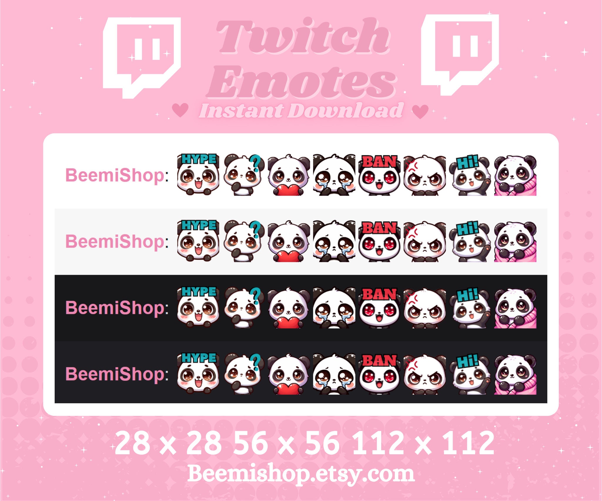 Twitch Discord Emote Cute Panda Pack Set Emotes Happy Hi Crying Sad ...