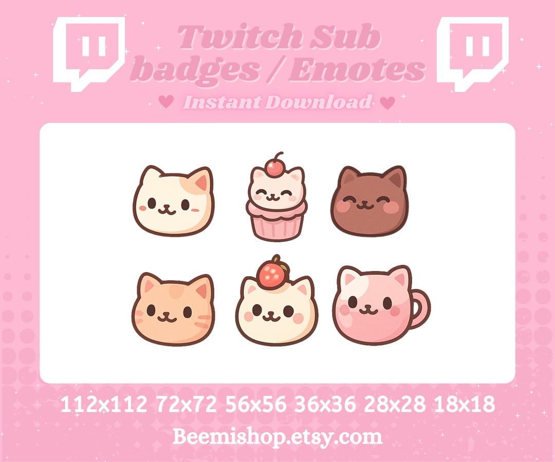 Cat Cafe Desserts Sub Badges Bundle Pack Kitten Strawberry Muffin ...