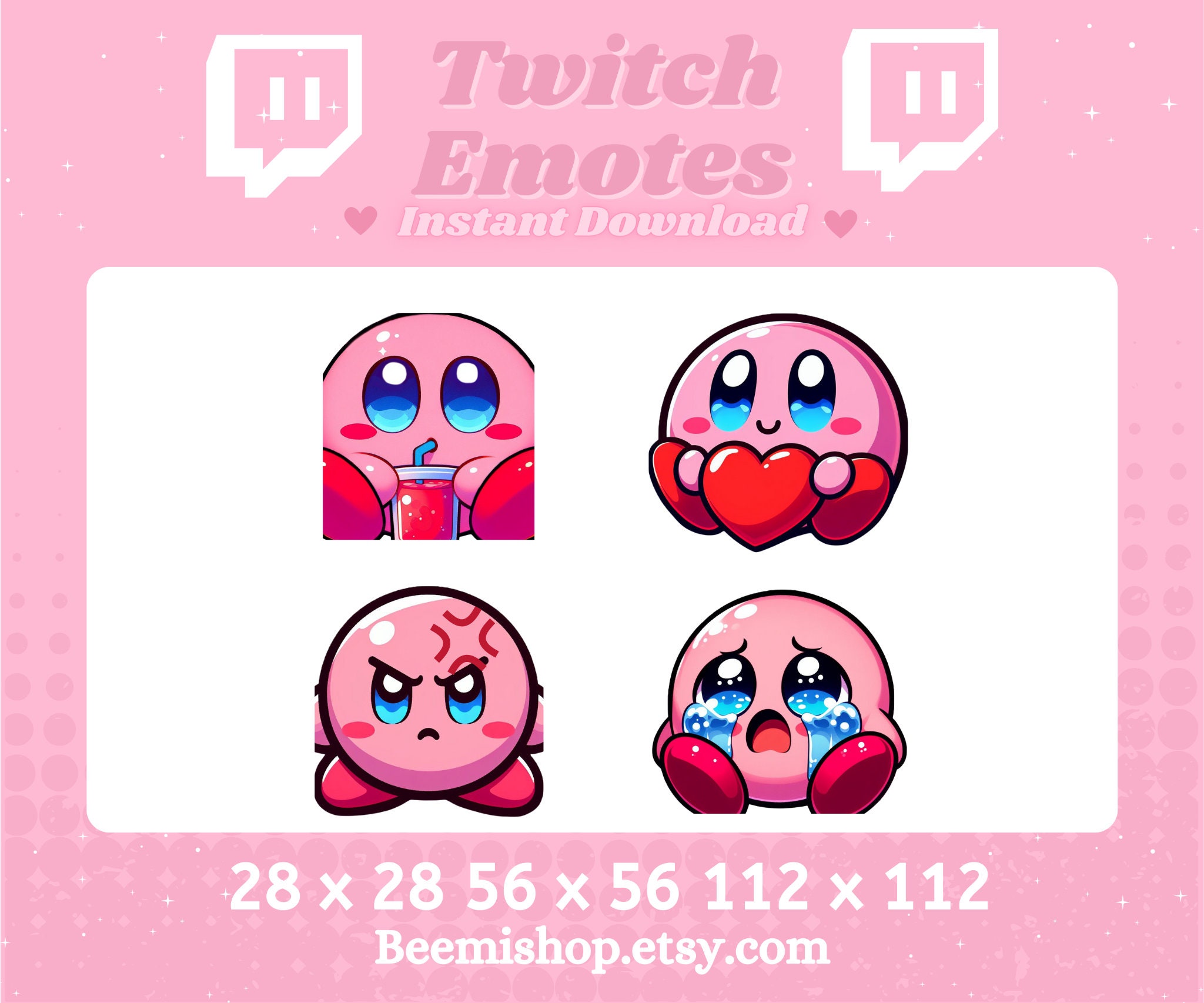 Twitch Emote Discord 4 Kirby Mad Crying Heart Drinking Slurping Cute ...
