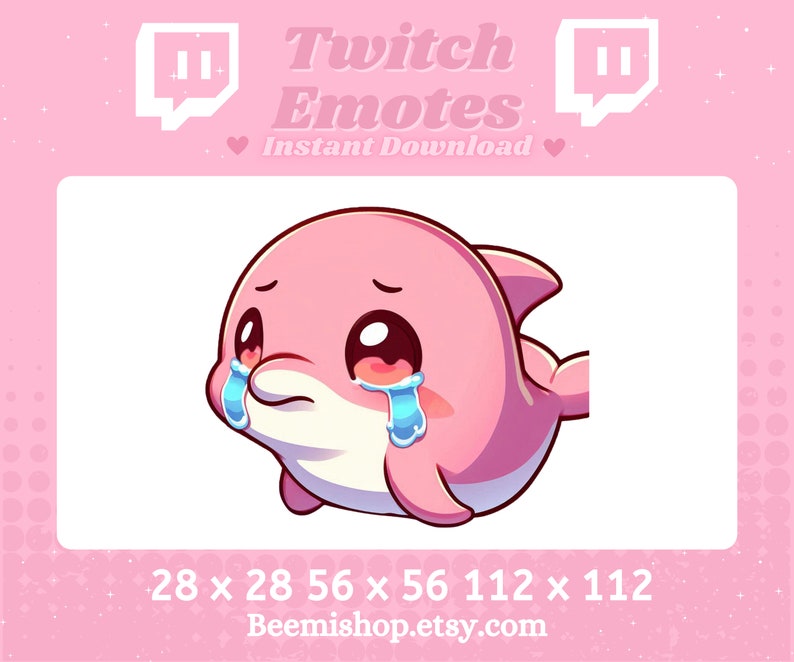 Pink Dolphin Crying Sad Upset Tears Whale Fish Adorable Twitch Discord Emote Stream Animal ...