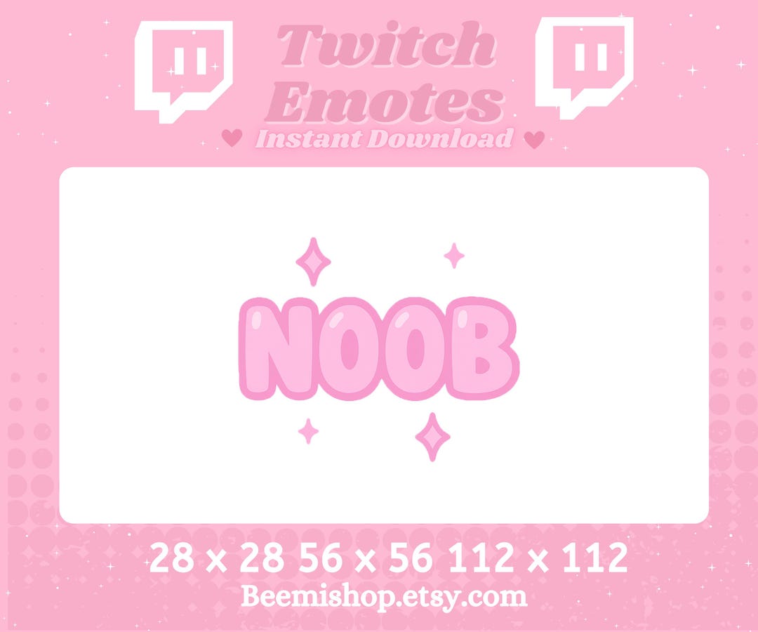 NOOB Pink Twitch Discord Emote – Cute Text Emote for Gamers, Stream ...