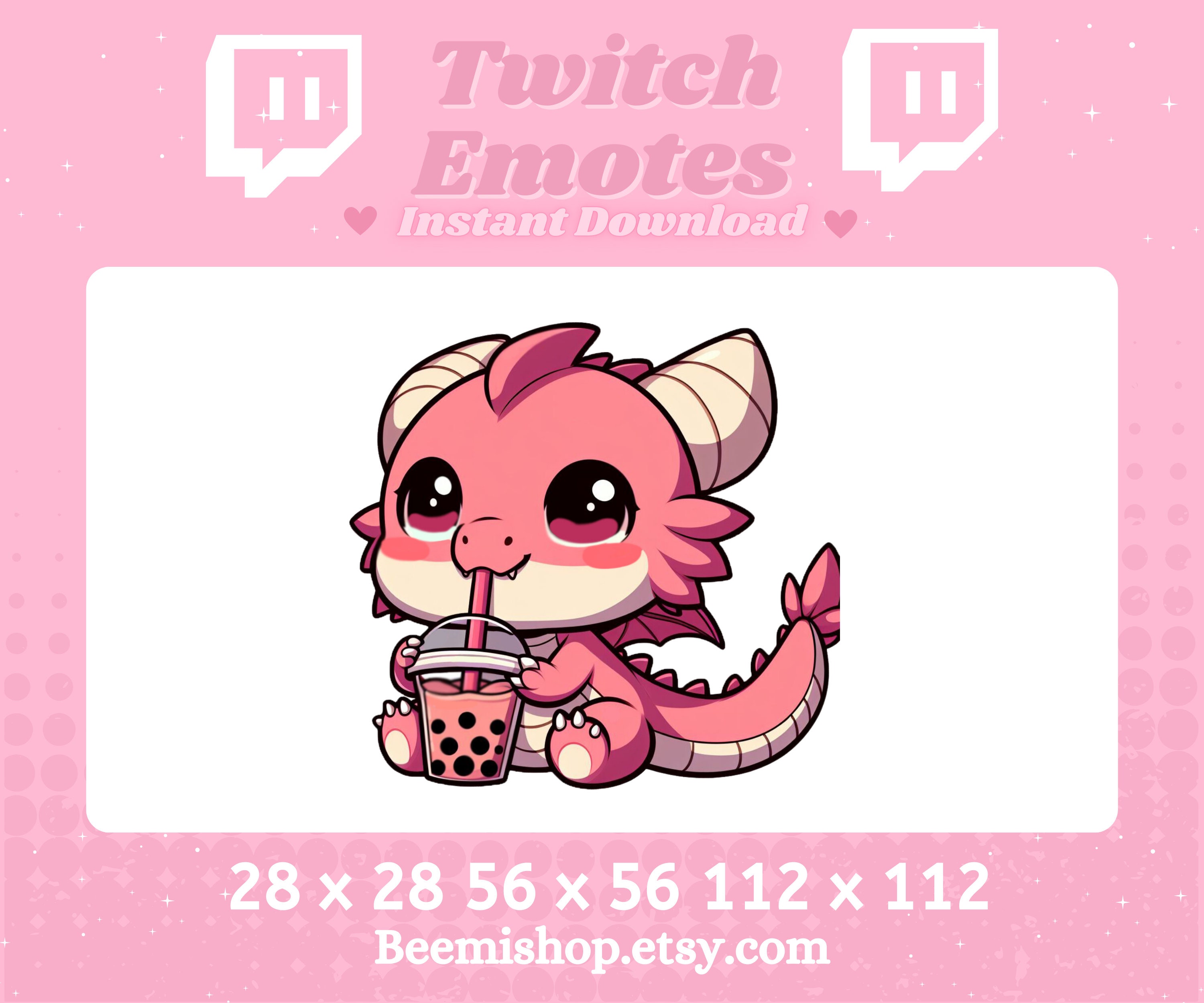 Pink Dragon Drinking Boba Tea Bubble Tea Kawaii Adorable Anime Twitch ...
