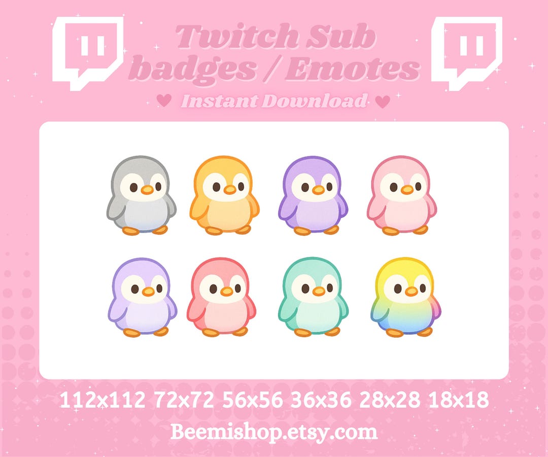 Penguins Sub Badges Bundle Pack Rainbow Grey Yellow Pink Purple Green ...