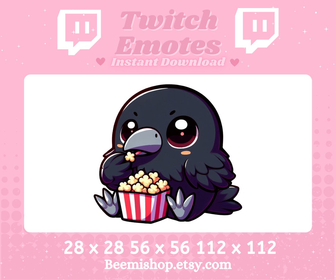 Raven Crow Eating Popcorn Funny Meme Movie Drama Kawaii Funny Adorable Twitch Discord Emote ...