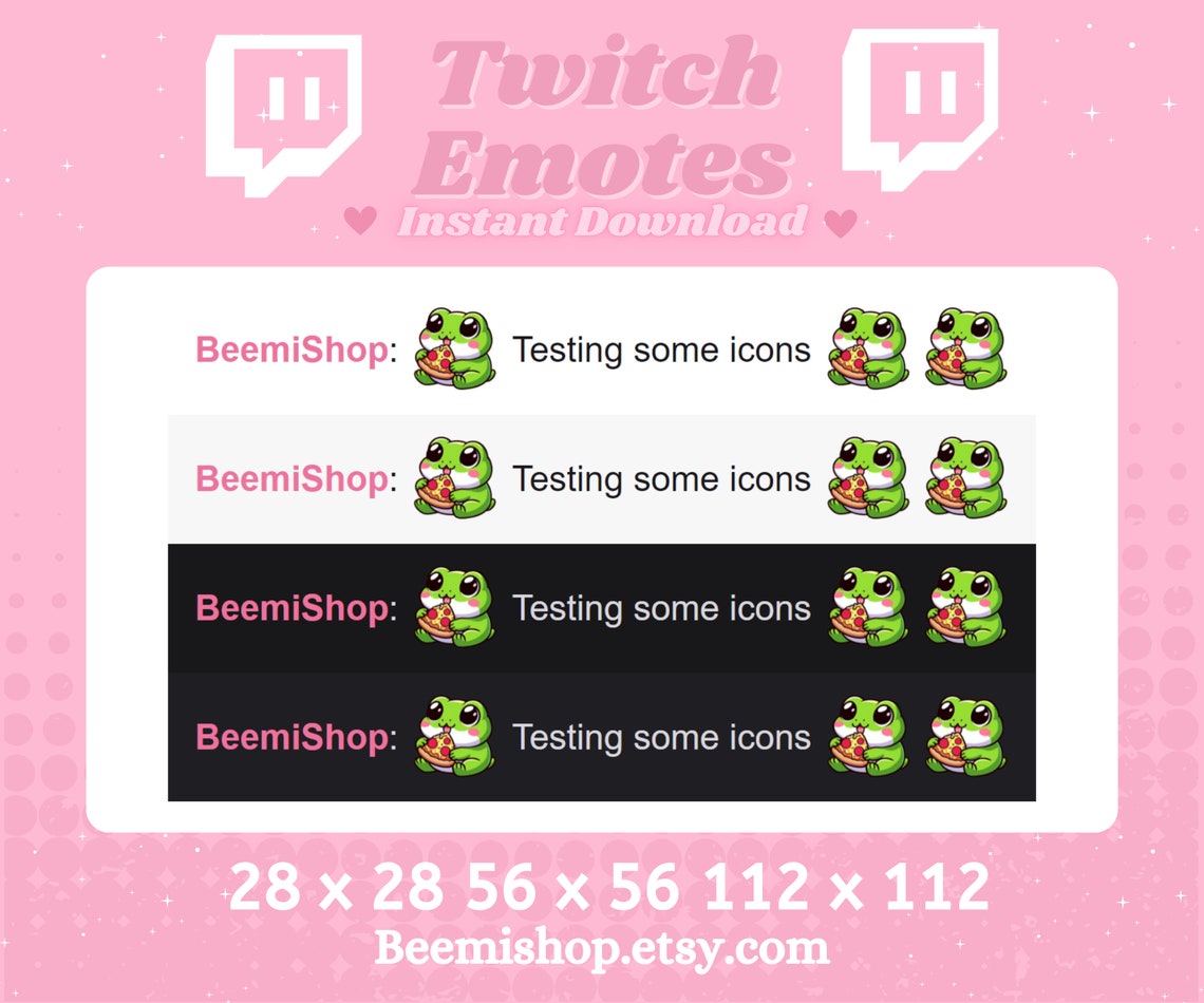 Frog Eating Pizza Food Yummy Kawaii Happy Adorable Twitch Discord Emote ...