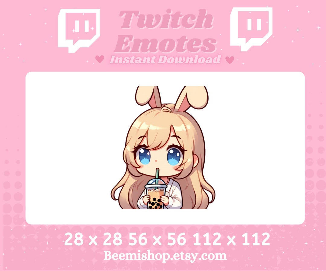 Bunny Girl Twitch Discord Emote Cute Chibi Long Blonde Hair Blue Eyes ...