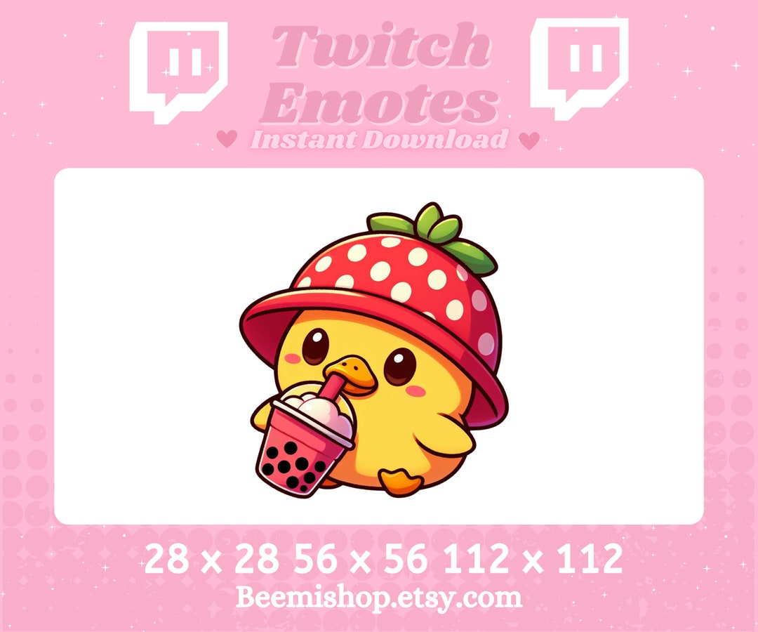 Strawberry Hat Duck Drinking Boba Tea Bubble Tea Happy Comfy Kawaii ...