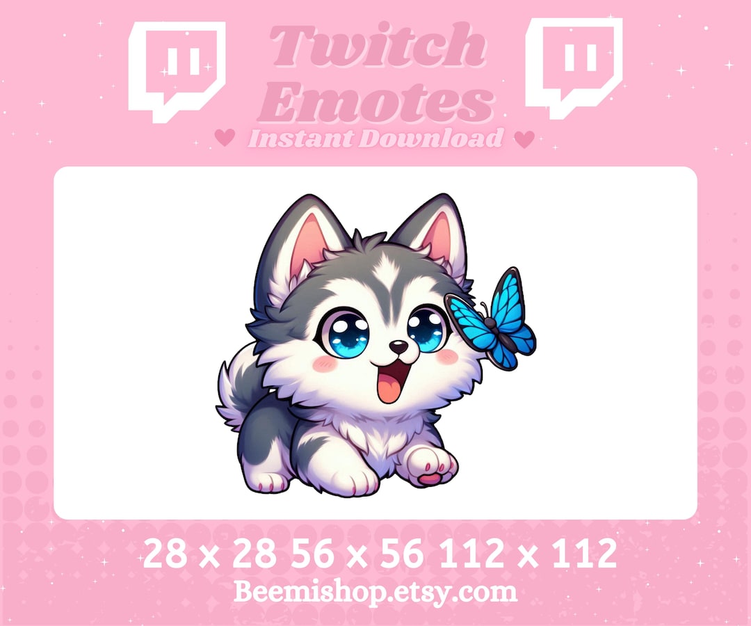 Fluffy Husky Dog Animal Butterfly Blue Eyes Happy Twitch Discord Emote ...