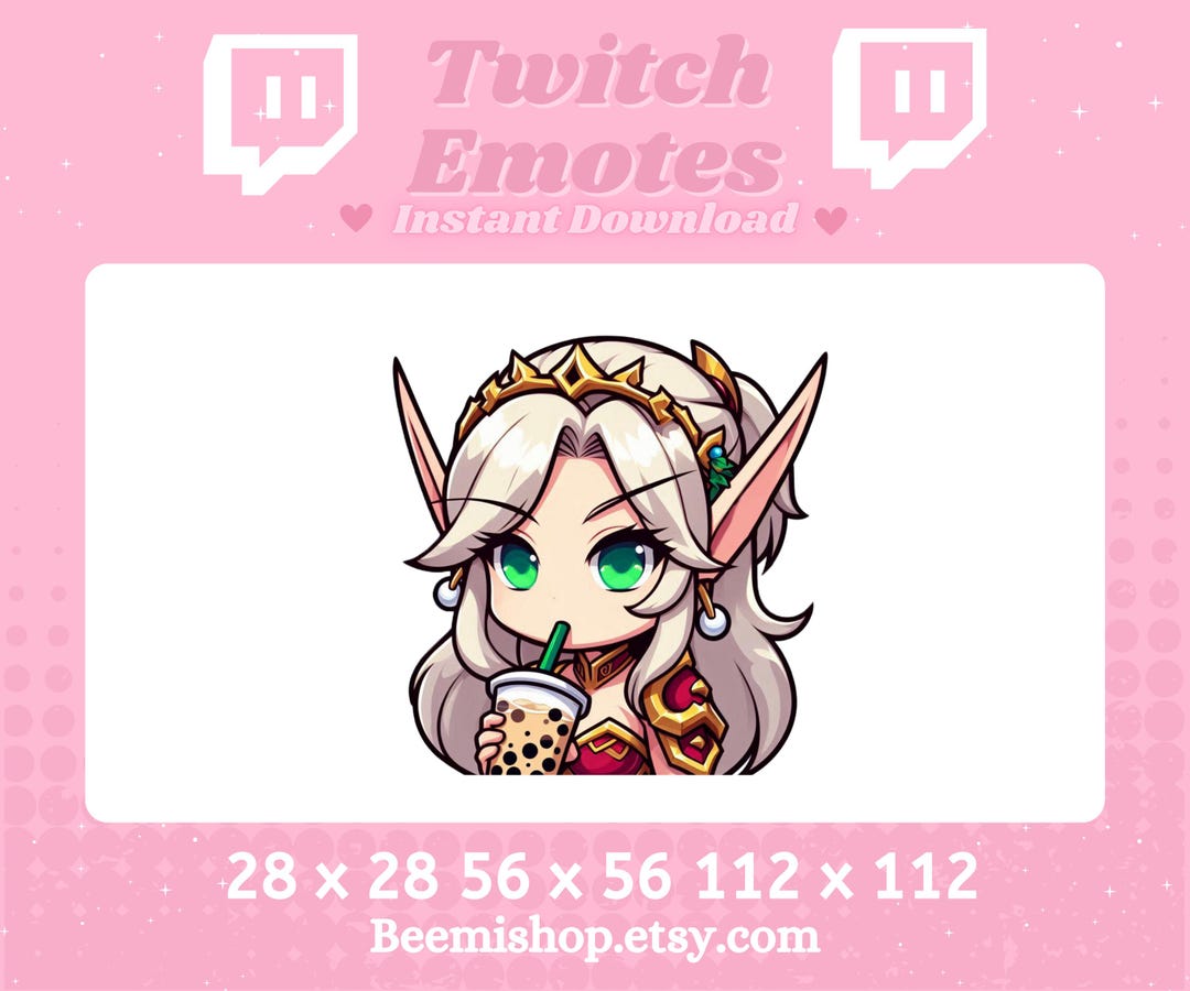 Elf Girl Warrior Princess Drinking Boba Tea Blonde Hair Green Eyes ...