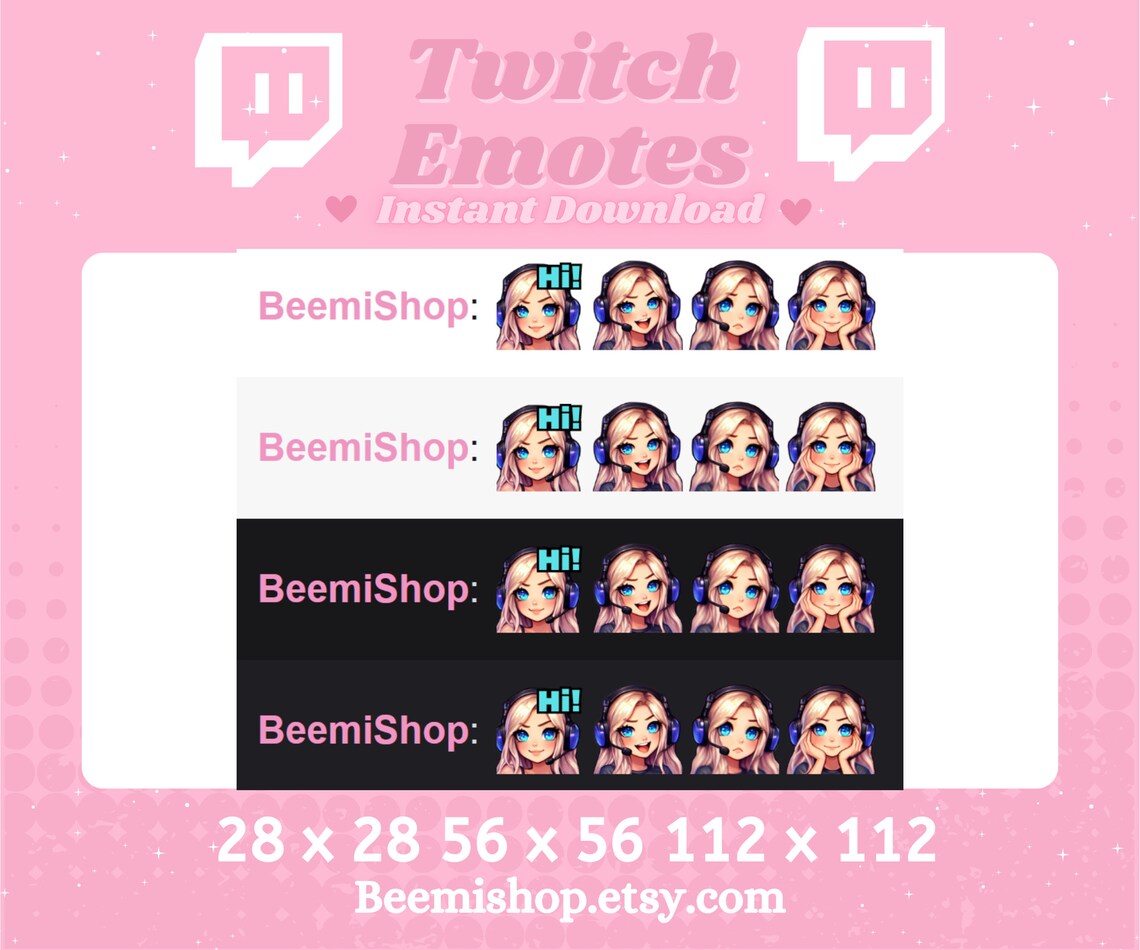 Twitch Emotes Discord Emote Blonde Girl Emotes Pack Set Videogames ...