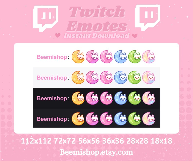 Bunny Moon Twitch Sub Badges – Cute Rabbit Celestial Badges, Lunar ...