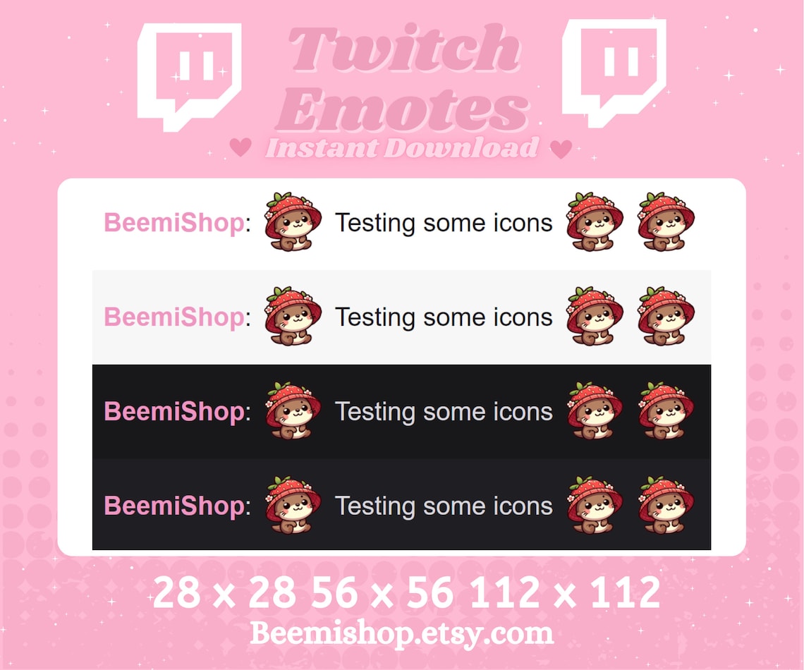 Twitch Discord Emote Otter Emotes Strawberry Hat Flower Fruit Cute ...