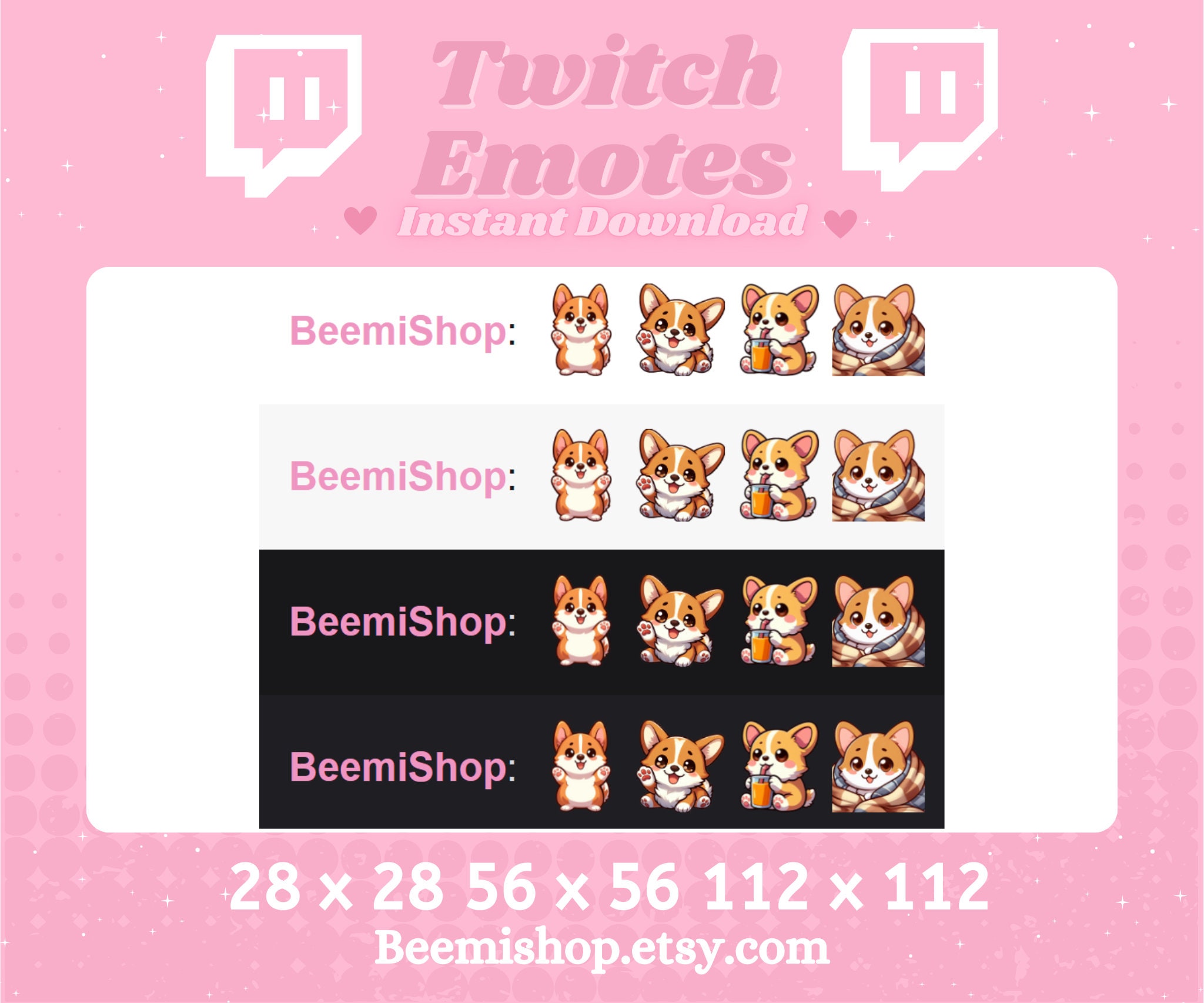 Twitch Discord Emote Dog Emotes Corgi Happy Pack Set Drinking Cozy ...