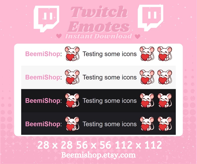 Twitch Emotes Discord Emote Cute Mouse Emotes White Love Heart Happy ...