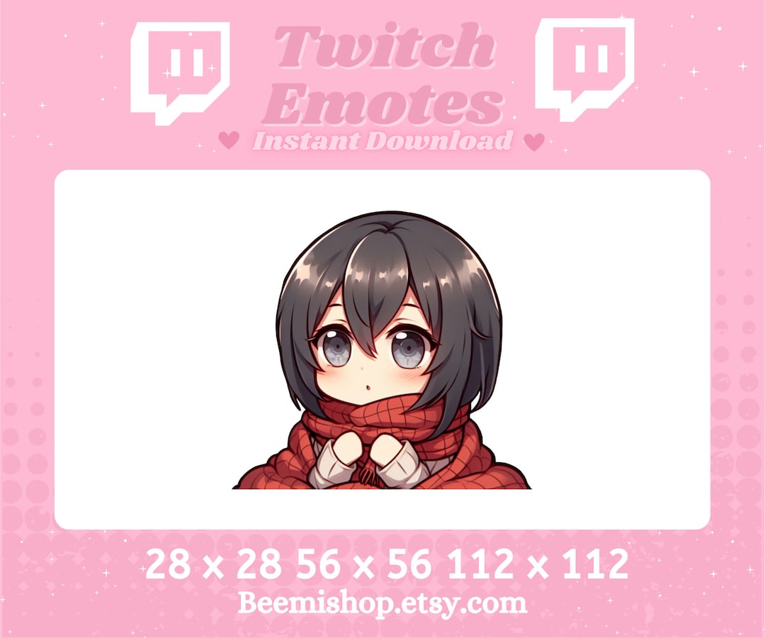 Twitch Discord Emote Cute Anime Girl Chibi Mikasa Emotes Cozy Comfy ...
