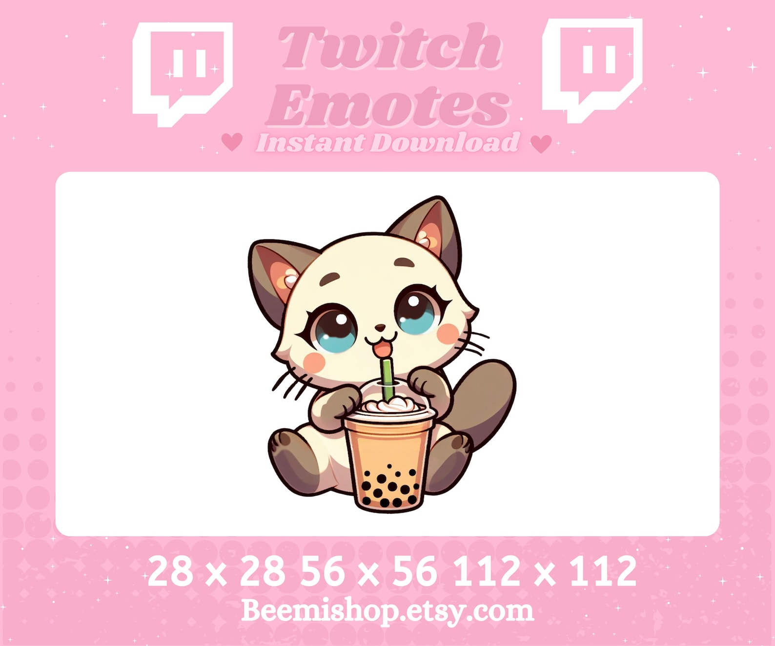 Siamese Cat Drinking Boba Tea Bubble Tea Happy Twitch Discord Emote ...