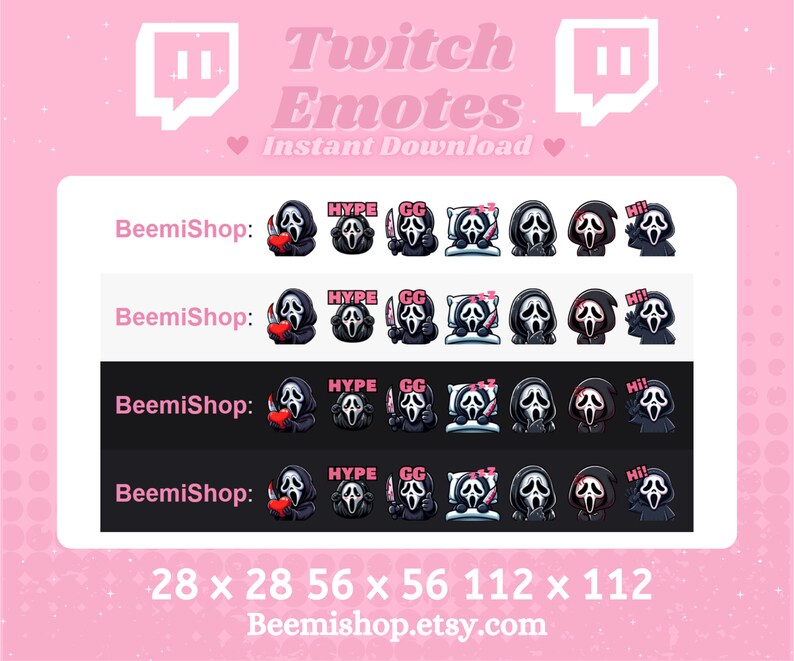 Twitch Discord Emote 8 Ghost Face Horror Scream Pack Set Lindo Feliz ...
