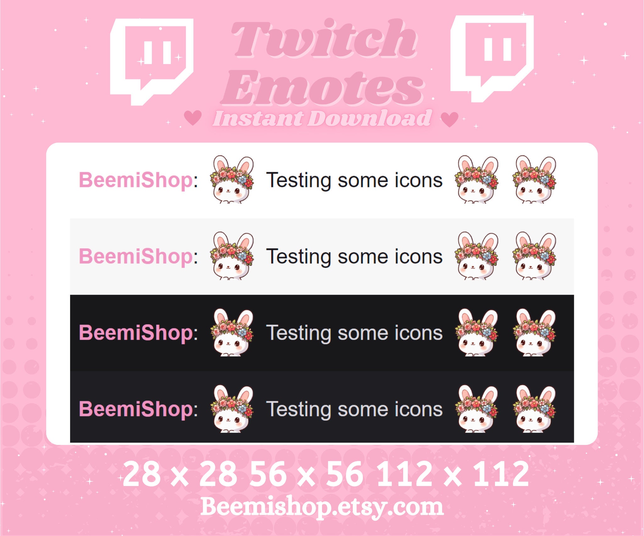 Twitch Discord Emote Cute White Flower Crown Bunny Emotes Animal Flower ...