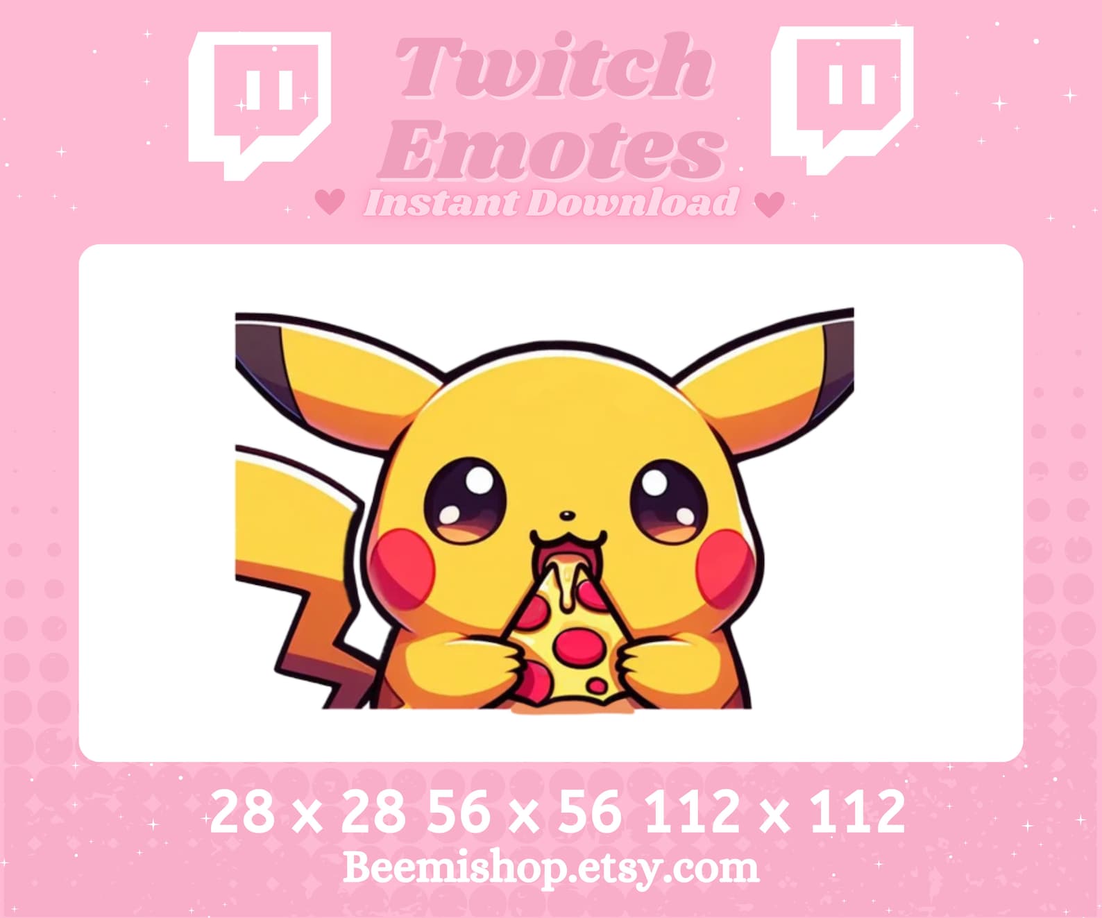 Twitch Discord Emote Cute Pikachu Pokemon Eating Pizza Emotes Happy ...