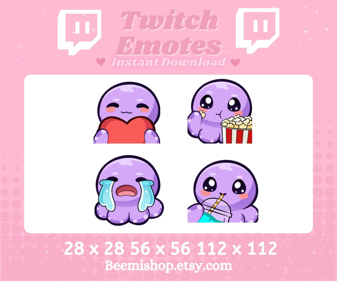 Squid Purple Pack Set Cute Love Heart Eating Popcorn Crying Sad Sip ...