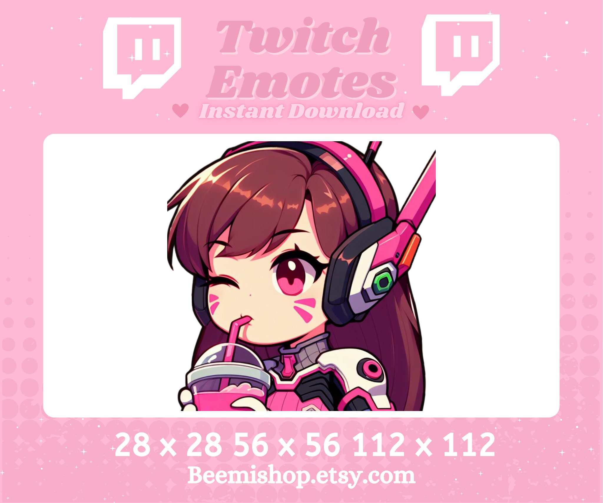 Twitch Discord Emote Cute Overwatch Dva Emotes Drinking Pink Juice ...