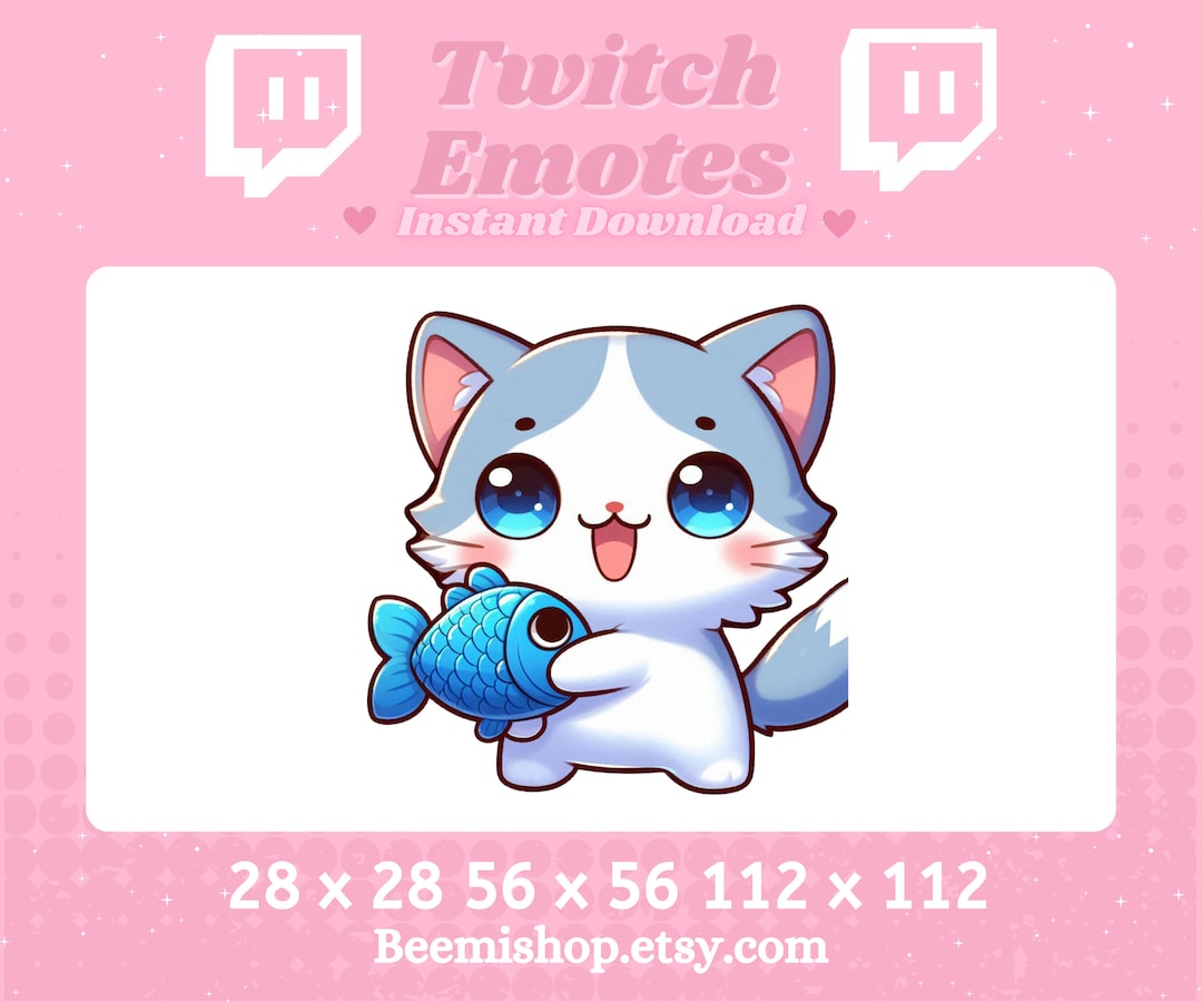 Blue Cat Kitten Holding Fish Funny Meme Happy Twitch Discord Emote Cute ...