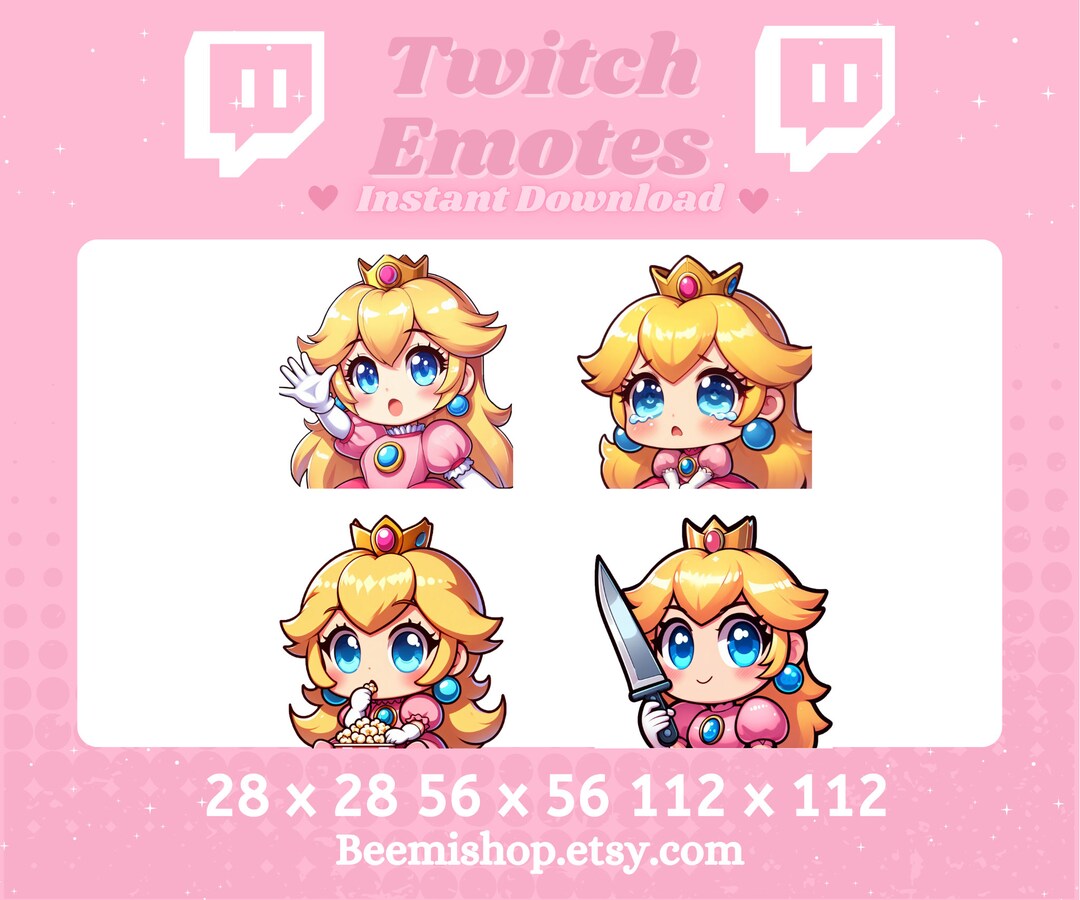 Twitch Discord Emote Cute Princess Peach Emotes Popcorn Pack Chibi Girl ...