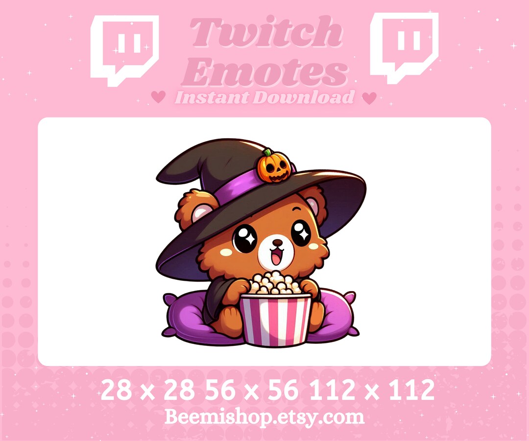 Brown Witch Bear Teddy Bear Eating Popcorn Amazed Twitch Discord Emote ...