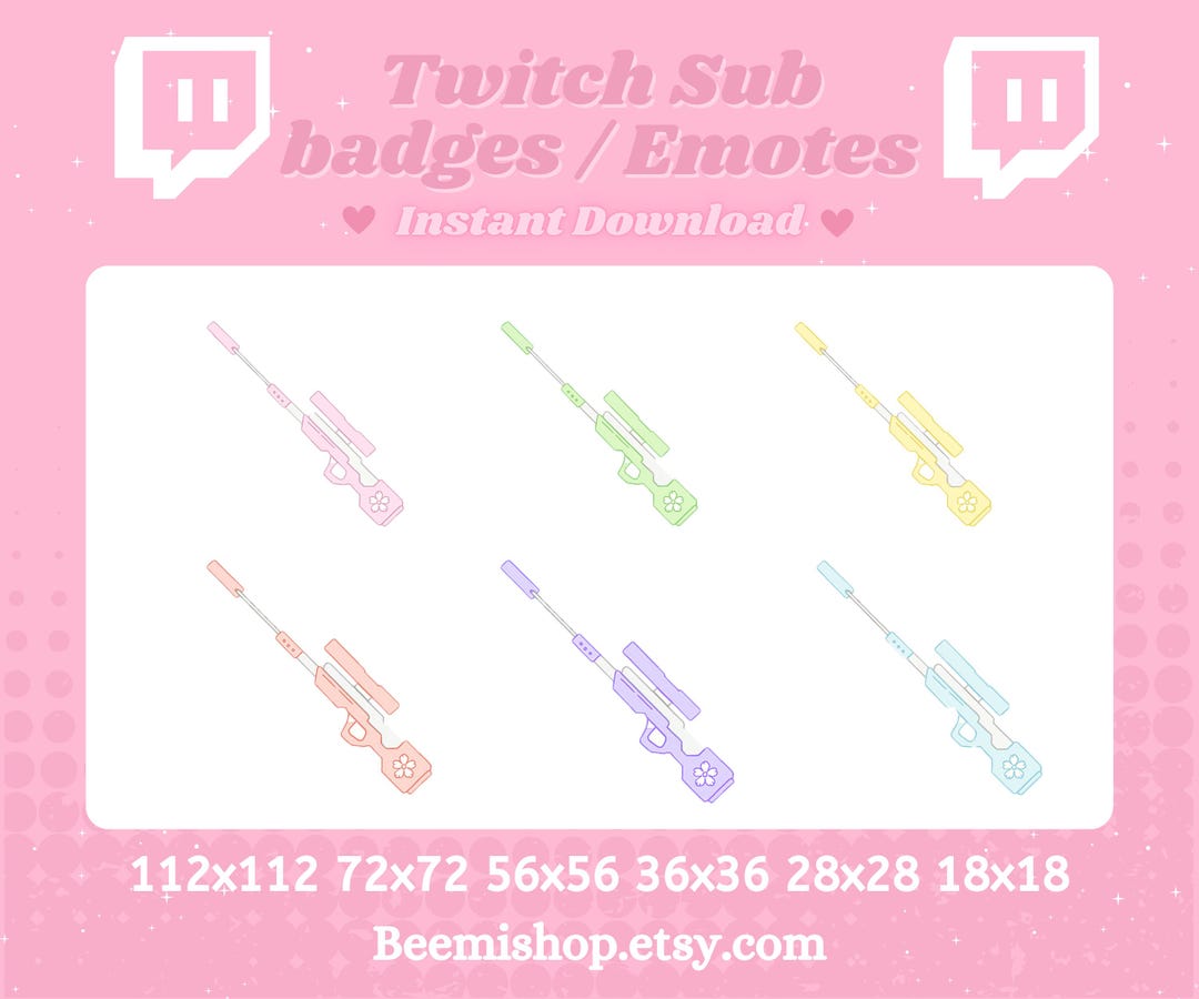 Sniper Rifle Sub Badges for Twitch – Pastel Gamer-themed Badges, Cute ...