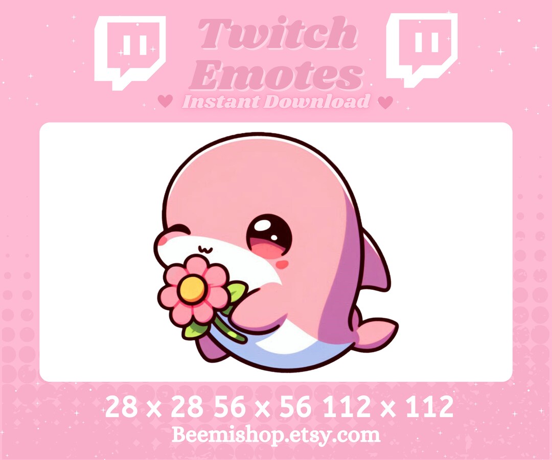 Pink Dolphin Holding A Pink Flower Happy Whale Fish Adorable Twitch ...