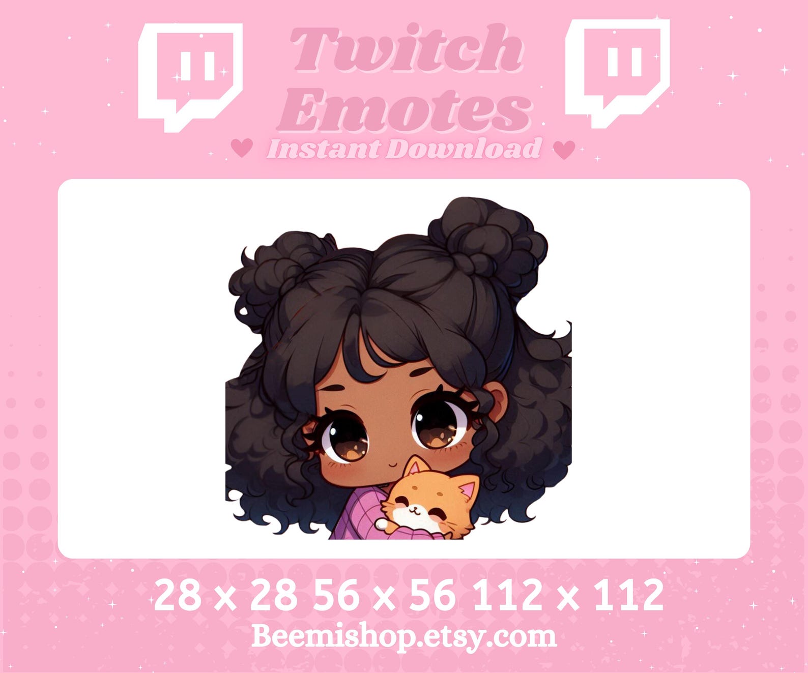 Chibi Black Girl Hugging A White Cat Cuddle Comfy Cozy Stream Curly ...