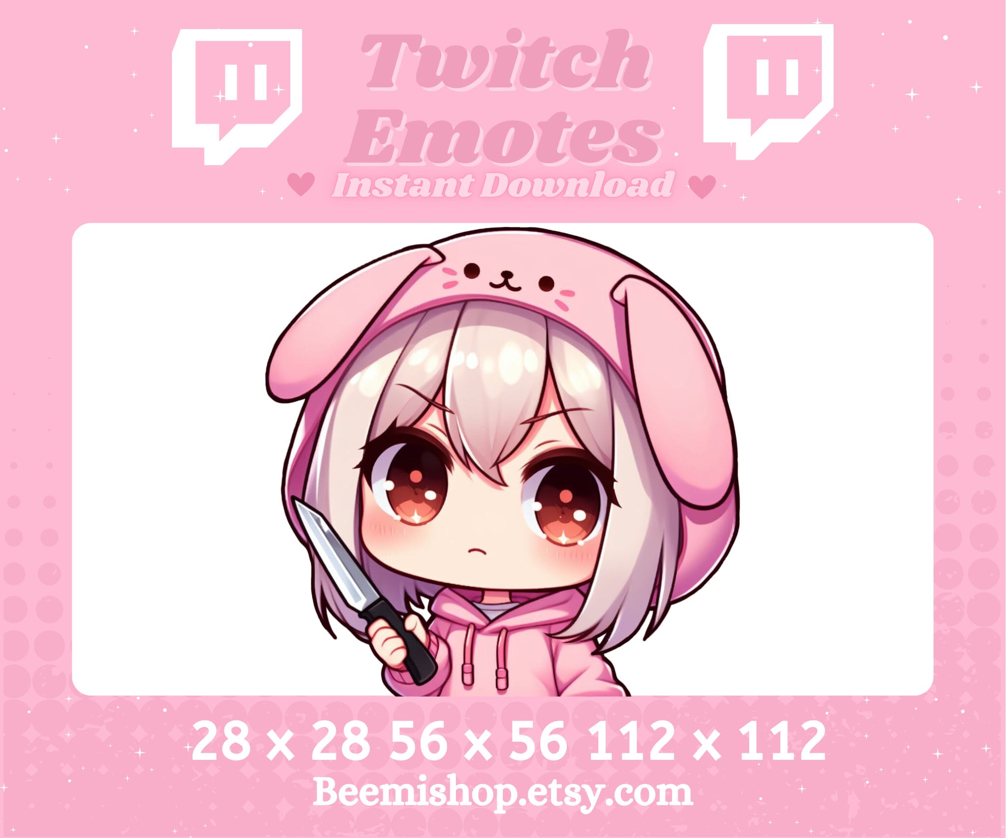 Twitch Discord Emote Cute Chibi Girl Holding A Knife Kawaii Scary ...