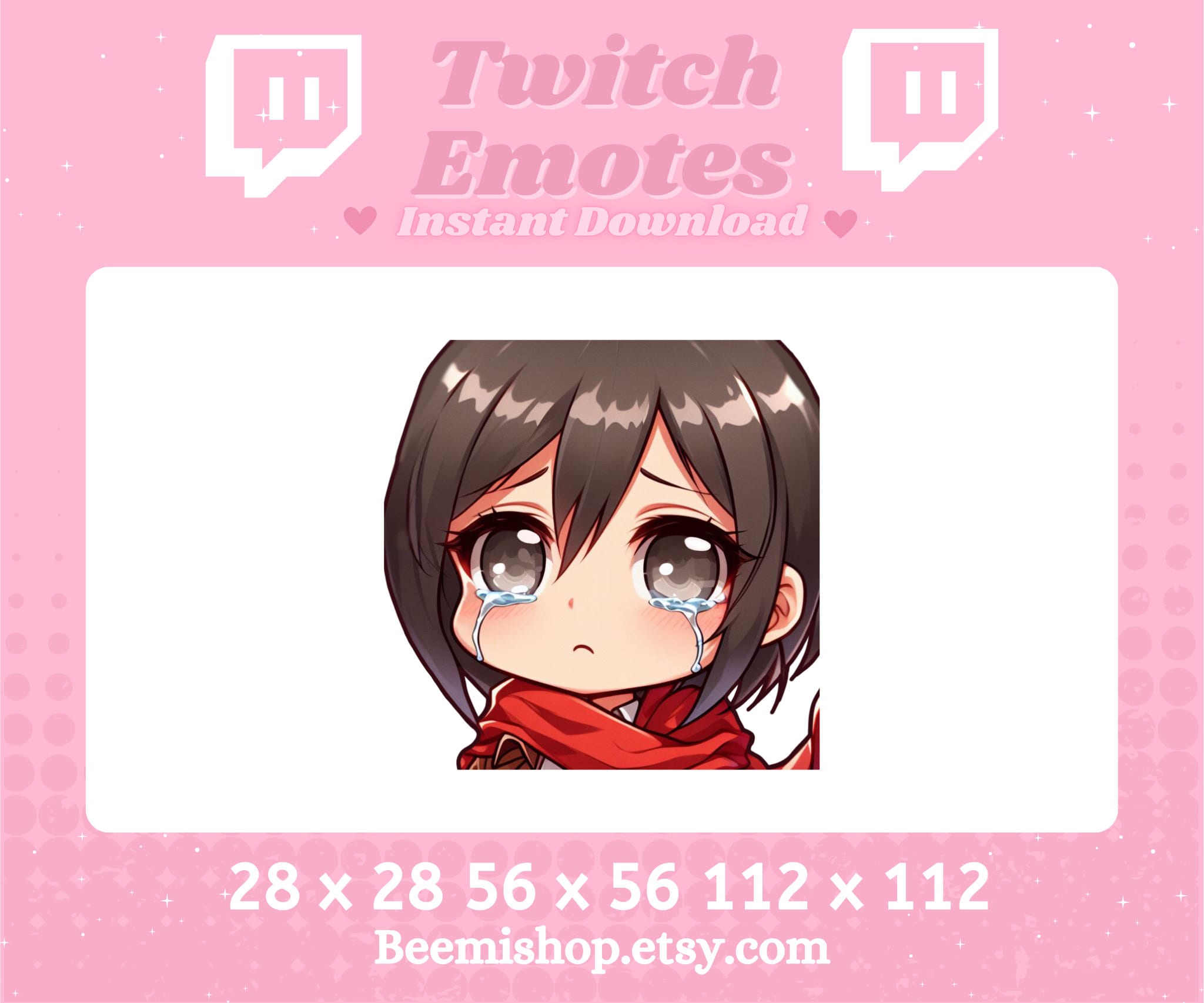 Twitch Emotes Discord Anime Girl Emote Mikasa Crying Sad Upset Cute ...