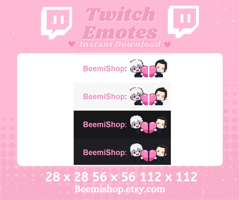 2 Emotes Cute Chibi Gojo Geto Anime Sorcerer Half Full Heart Love ...