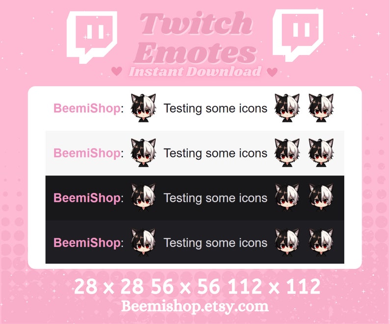 Twitch Discord Emote Chibi Cat Boy Emotes Stare Mad Confused White and ...